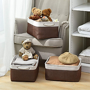 Sacyic Storage Baskets for Shelves, Fabric Baskets for Organizing, Collapsible Storage Bins for Closet, Nursery, Clothes, Toys, Home & Office [9-Pack, White&Brown]