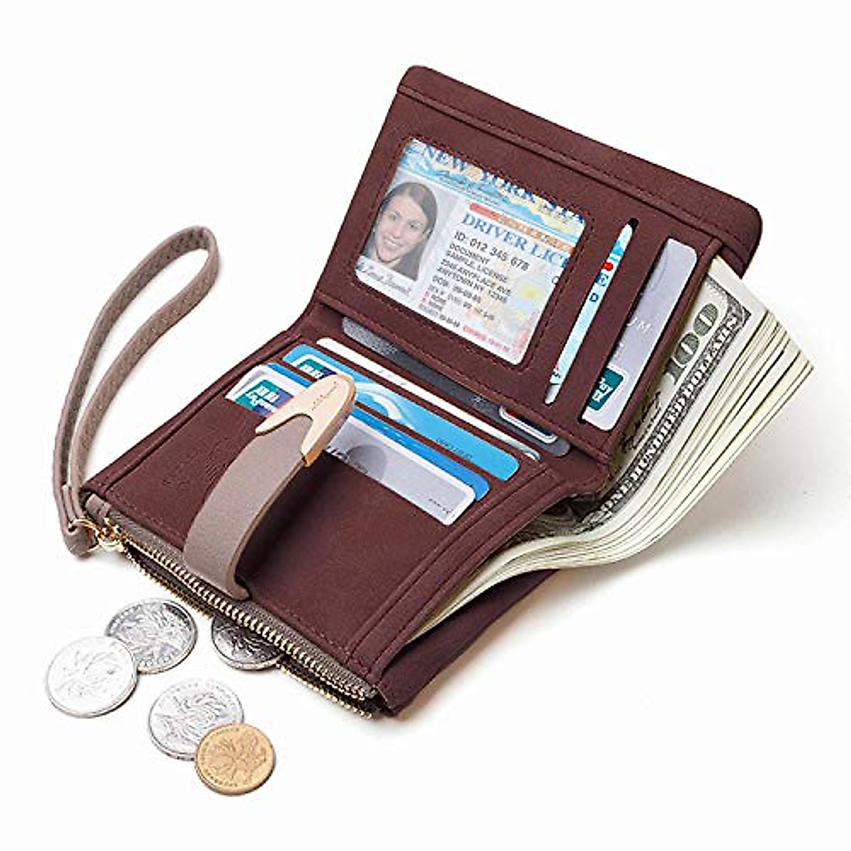 Pofee Womens Wallet Rfid Small Bifold Wallet,Ladies Zipper Card Cluth Coin Purse Wristlet (Purple)