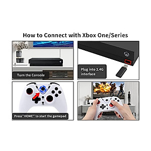 ROTOMOON Wireless Game Controller with LED Lighting Compatible with Xbox One S/X, Xbox Series S/X Gaming Gamepad, Remote Joypad with 2.4G Wireless Adapter Perfect for FPS Games (White)