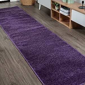 JONATHAN Y SEU100N-212 Haze Solid Low-Pile Indoor Runner Rug, Coastal, Bohemian, Minimalist, Classic, Casual for Bedroom,Kitchen,Living Room,Non Shedding,Easy-Washing, Purple, 2 X 12