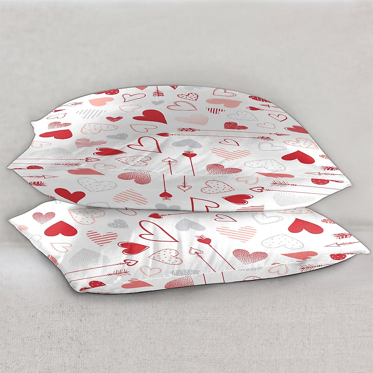 Arrows Heart Satin Pillow Cases Silk Satin Pillowcase for Hair and Skin Standard Set of 2 Super Soft Silk Pillowcase with Envelope Closure (20x26 in)