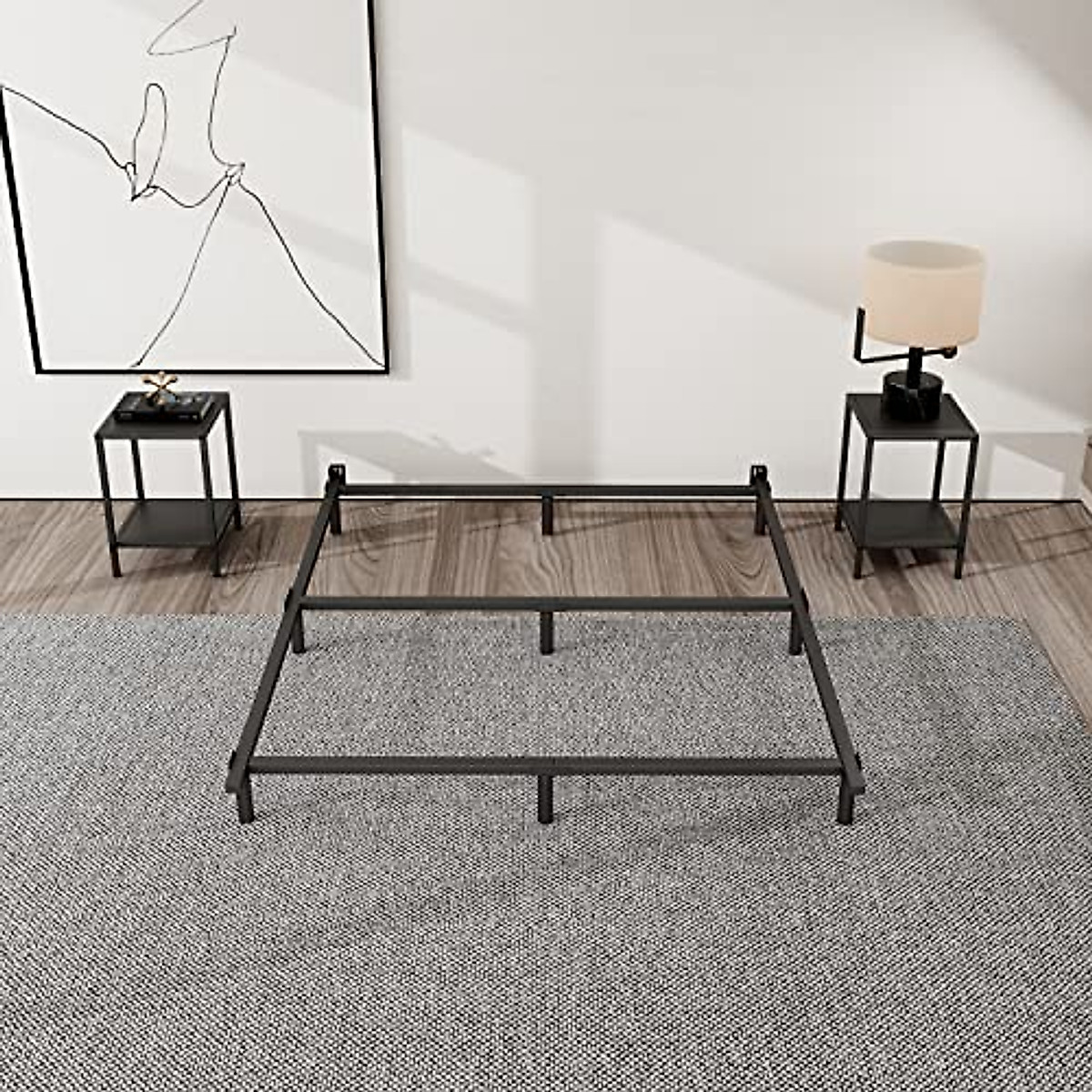 NEW JETO Metal Bed Frame - Sturdy Platform Bed Frame Heavy Duty Non-Slip Bed Frame Black Queen Bed Frame 9 Leg Support Easy to Assemble，Suitable for Without Taking Up Space and Easy to Move