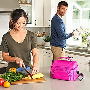 Bentgo® Deluxe Lunch Bag - Durable and Insulated Lunch Tote with Zippered Outer Pocket, Internal Mesh Pocket, Padded & Adjustable Straps, & 2-Way Zippers - Fits Most Lunch Boxes (Purple)