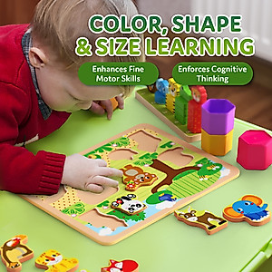 CoolToys Stack n' Sort Baby Toddler Learning Toys, 3 Developmental Educational Game Set, Nesting & Stacking Cups, Shape & Color Sorting Stackable Wooden Pieces, Montessori Wooden Puzzle, Jungle Theme