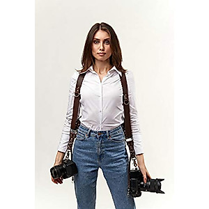 Camera Strap Accessories for Two-Cameras – Dual Shoulder Leather Harness – Multi Camera Gear for DSLR/SLR ProInStyle strap by Coiro
