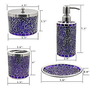 LushAccents Bathroom Accessory Set, 4-Piece Decorative Glass Bathroom Accessories Set, Soap Dispenser, Soap Tray, Jar, Toothbrush Holder, Elegant Seafoam Green Mosaic Glass