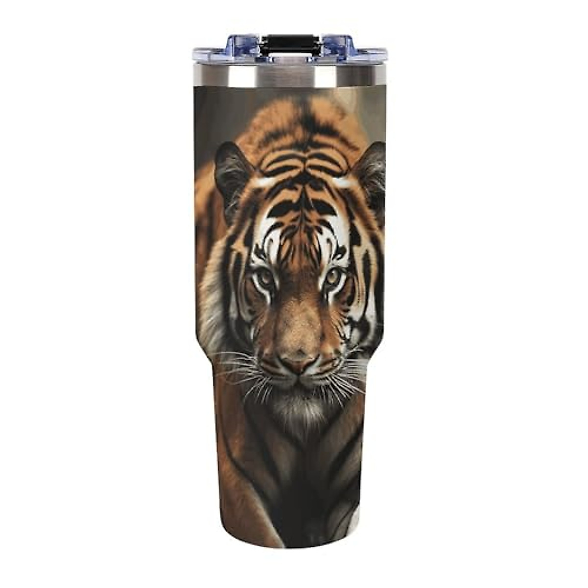 LLUTSNTH 40 Oz Vacuum Tumbler with Black Handle Leakproof Insulated Tumbler Wild Animals Tiger Stainless Steel Travel Mug with Lid And Straw Coffee Cup Cute Water Bottles Cup Holder Friendly