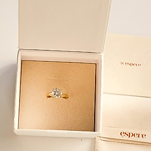 espere 3 Carat Round Moissanite Engagement Ring in 14K Yellow Gold Pavé Band | Round Brilliant Classic Paved Engagement Ring Size 6