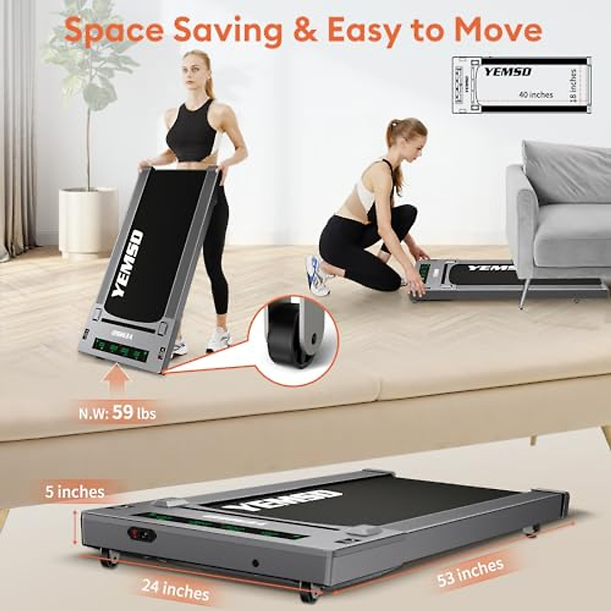 Yemsd Walking Pad Treadmill, 2.5 HP Under Desk Treadmill for Home Office Walking Treadmill with LED Display,Remote Controller,330LBS Weight Capacity