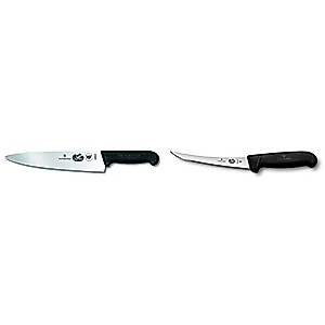 Victorinox 10 in. Chef's Knife & Fibrox Pro 6-inch Curved Boning Knife with Semi-Stiff Blade, Black