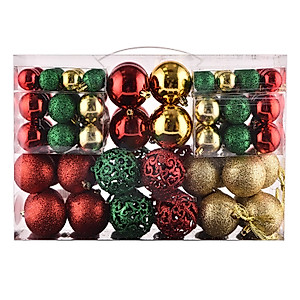 100ct Christmas Balls Tree Ornaments, Shatterproof Christmas Decorations Set with Reusable Hand-held Gift Package for Holiday Xmas Tree Decor (Gold, Red, Green)