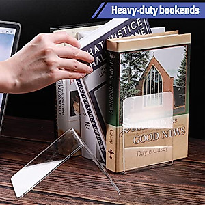 16 Pcs Book Ends Clear Acrylic Bookends for Shelves Heavy Duty Book End L Shaped Dividers Book Stopper for School Library Home Movies CDs File