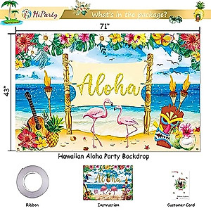 HiParty Hawaiian Luau Party Decorations - Aloha Luau Backdrop for Birthday Party Supplies Summer Beach Banner Background for Musical Tropical Tiki Hawaii Themed Party Decoration 71 x 44 Inch