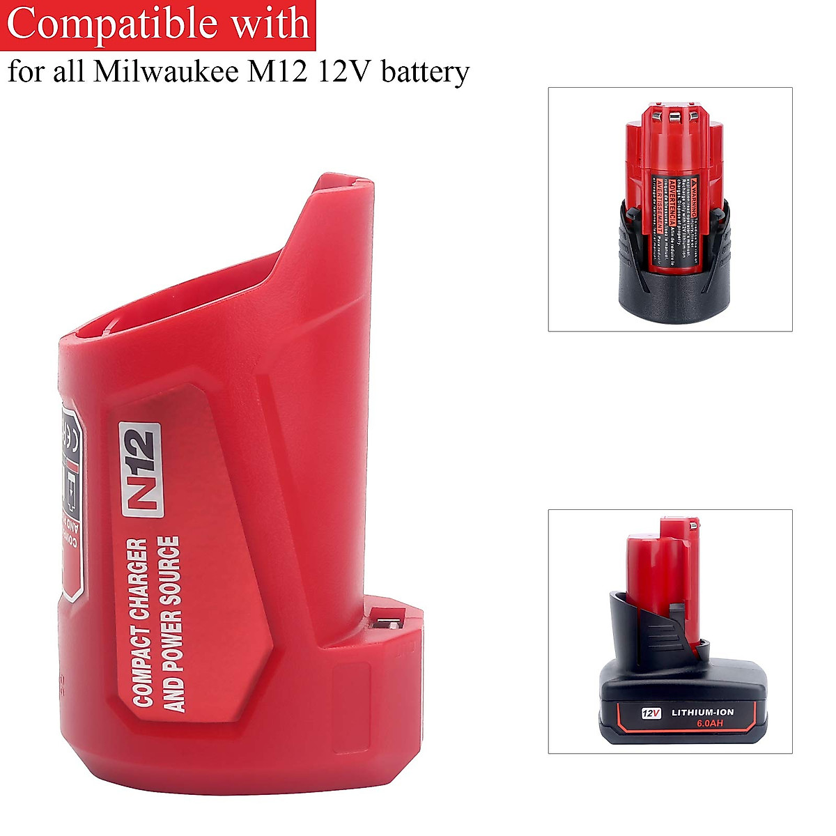 M-12 Battery Charger and USB Power Source Replace for Milwaukee M12 48-59-1201 49-24-2310 12V Compact Charger Compatible with M12 Heated Gear Heated Jacket 48-11-2420 48-11-2411 Lithium Batteries
