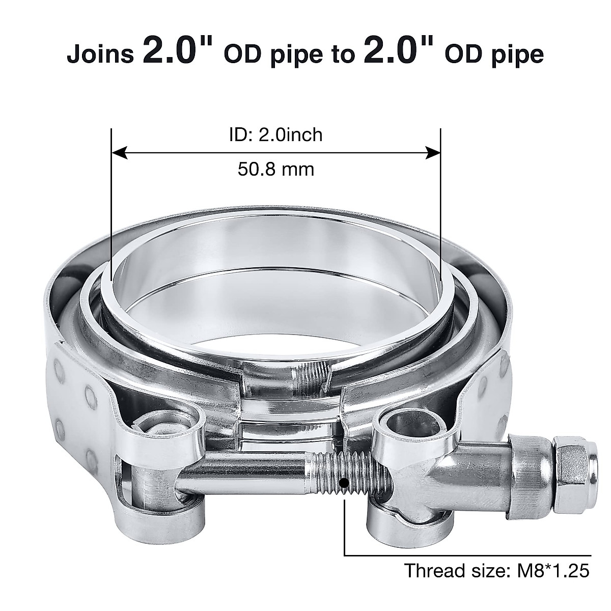 EVIL ENERGY 2" V Band Clamp with Flange Male Female Stainless Steel, Bundle with 2 Holes Exhaust Hanger Universal 2PCS