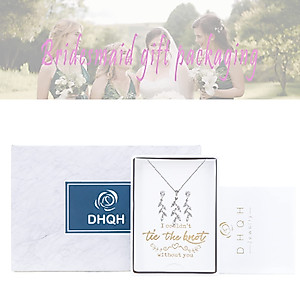 DHQH Bridesmaid Necklace Earrings Set Gifts I Couldn't Say I DO Without You Cubic Zirconia Leaf Pendant Necklace Bridesmaid Proposal Gift Set of 6 (White Gold)