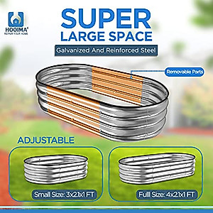 HOOIMA Raised Garden Bed - Rust Proof Galvanized, Reinforced Steel Bottomless Planter for Growing Flowers & Veggies - Adjustable Size to 4ft. Long and 2.1ft. Wide Plus You Get a LED Solar Lamp Light