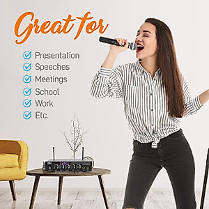 Pyle Portable UHF Wireless Microphone System - Battery Operated Dual Bluetooth Cordless Microphone Set, Includes 2 Handheld Transmitter Mic, Mixer Receiver, RCA, for PA Karaoke DJ Party PDKWM806B