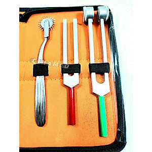 Student Diagnostic Kit- Reflex Hammer & Tuning Fork Set C 128 And C 512 + Wartenberg Pinwheel Premium Steel Bandage Scissor 7.5” (Set Of 6 Reflex Buck Hammer Yellow Scissor Penligh)