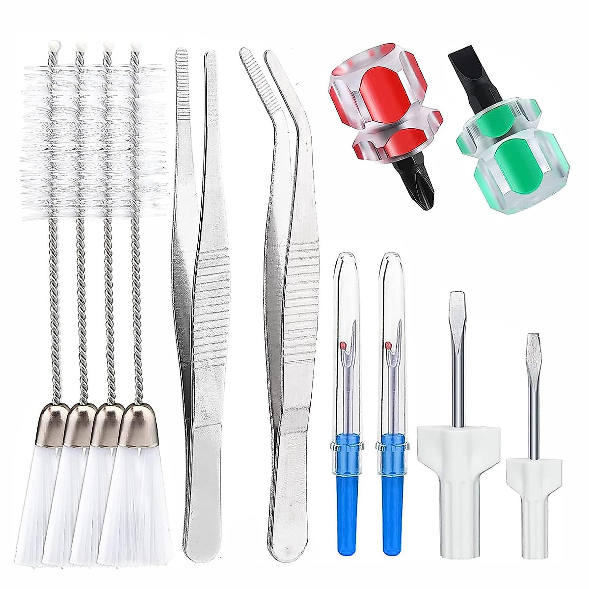 Essential Sewing Machine Cleaning Kit 12Pcs Includes Durable Tweezers Double Headed Lint Brush 4Pcs Short Screwdrivers,Seam Rippers|Sewing Machine Repair Tools for Sewing Lover Maintain Daily Needs