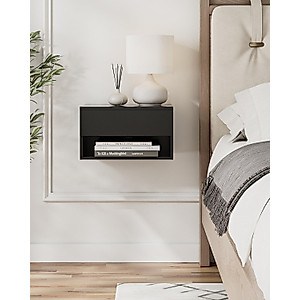 Aienvey Floating Nightstand, Small Modern Floating Nightstand with Drawer, Floating Shelves for Bedroom, Bathroom, Black