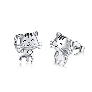 Cat Earrings for Women,925 Sterling Silver Cat Stud Earrings Hypoallergenic Cat Earrings Jewelry Gift for Birthday Christmas