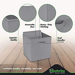 13x13 Large Storage Cubes (Set of 8). Fabric Storage Bins with Dual Handles | Cube Storage Bins for Home and Office | Foldable Cube Baskets For Shelf | Closet Organizers and Storage Box (Grey)