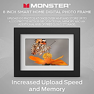 Monster Smart Home 16 GB Digital Photo Frame, High Definition 1280p Smart Picture Frame- 8 inch