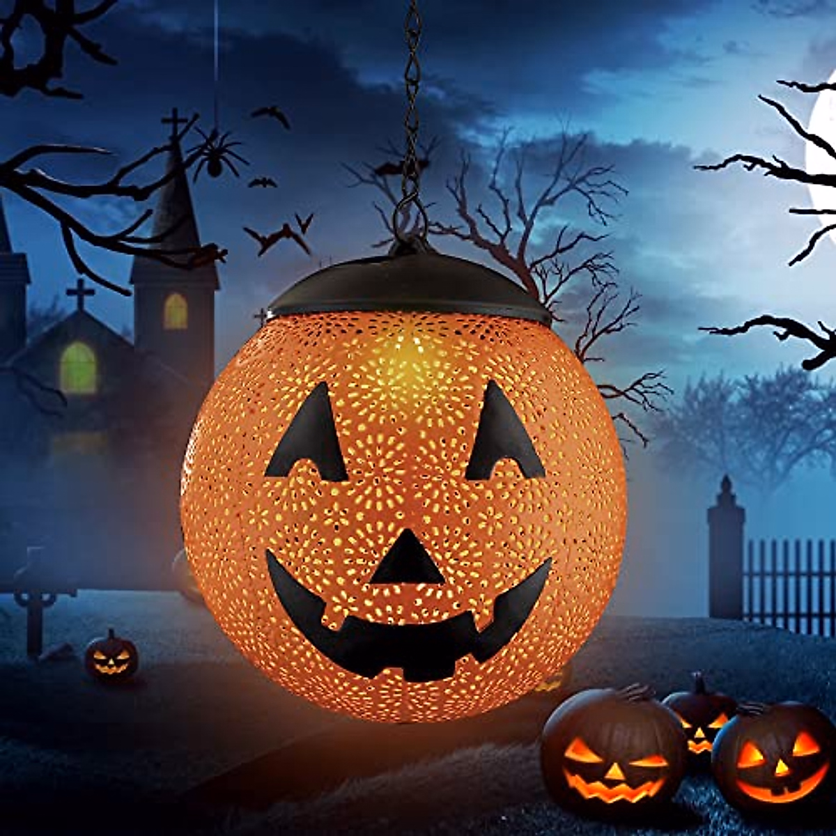Halloween Pumpkin Hanging Solar Lights - 𝟮𝟬𝟮𝟯 𝗡𝗲𝘄𝗲𝘀𝘁 Halloween Decoration Outdoor, Waterproof Halloween Spooky Hanging Lights for Outdoor, Tree Decor, Garden or Yard, Outside Entryway, Porch