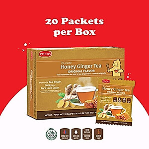 Pocas Honey Ginger Tea - Instant Tea Powder Packets with Ginger Honey Crystals Tea, Non-GMO/Gluten Free/Caffeine Free, 20 Count (Pack of 2)
