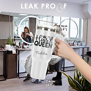 LifGif Hair Queen Personalized Tumbler 40 oz Laser Engraved, Insulated Cup with Handle, Lid and Straw, Custom Tumbler Hairdresser, Barber, Beauty Salon, Hair Stylists Stainless Steel Coffee Cup