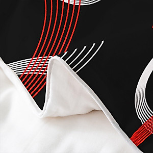 Feelyou Retro Circle Geometry Bedding Set King Red White Circle Comforter Cover for Boys Girls Circle Duvet Cover 100% Cotoon Stripe Line Art Bedspread Cover Decorative 3Pcs with 2 Pillow Case