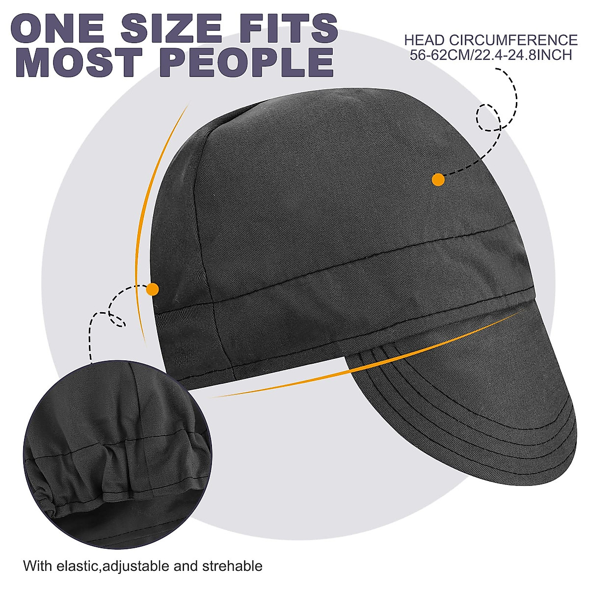 Janmercy 2pcs Welding Caps for Men Flame Resistant Cotton Welding Hat Welder Caps Mesh Inside Liner Elastic Low Crown (Black Gray)