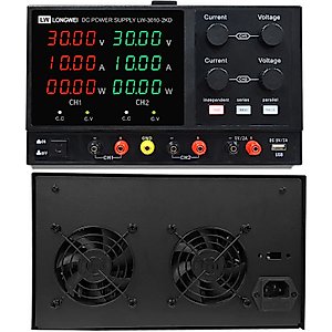 LWLONGWEI DC Power Supply Variable,4 Channels 30V 10A 2 * 300W Adjustable Switching Regulated DC Bench Power Supply with 4-Digits LED Power Display 5V/2A USB/DC Output Black