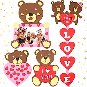Valentine's Day Bears Craft Kit Romantic Picture Frame Love Sign Valentines Day Foam Stickers Self Adhesive Heart Bear Foam Stickers Valentine's Day DIY Craft Supplies for Kids Classroom Art Project
