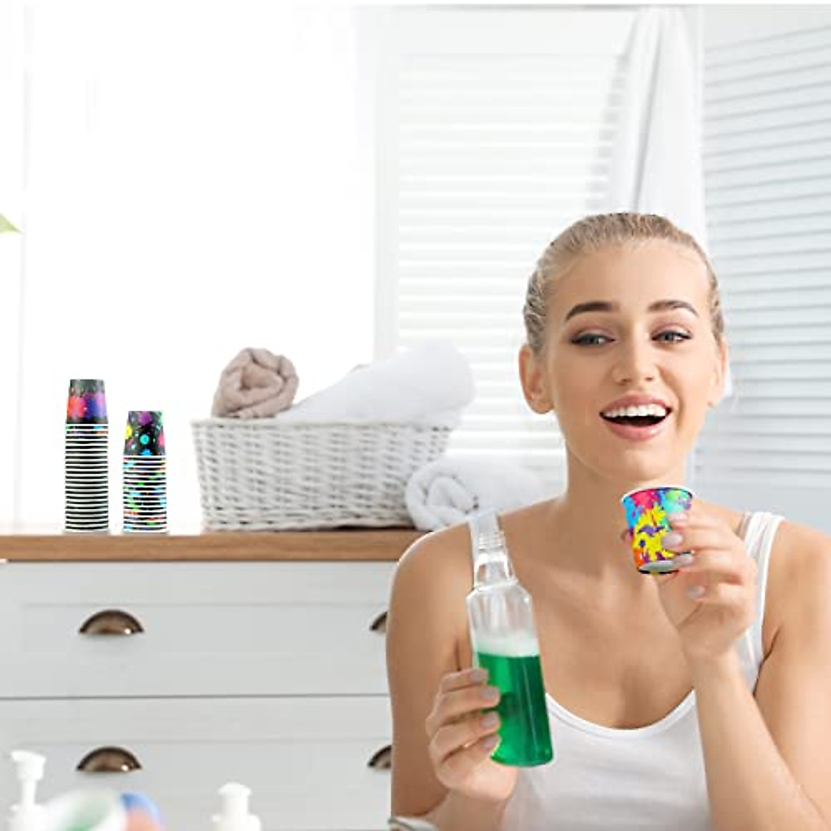 500 Pack 2 oz Paper Cups, Mini Mouthwash Cups, Disposable Bathroom Cups, Small Paper Drinking Cups Espresso Cups for Home Office Travel Picnic Party Supplies (Artist Paint)