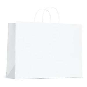 UCGOU 16x6x12 Gift Bags White Paper Bags with Handles 25Pcs Large Shopping Bags for Small Business Party Favor Bags Bulk Craft Bags Retail Bags Grocery Bags
