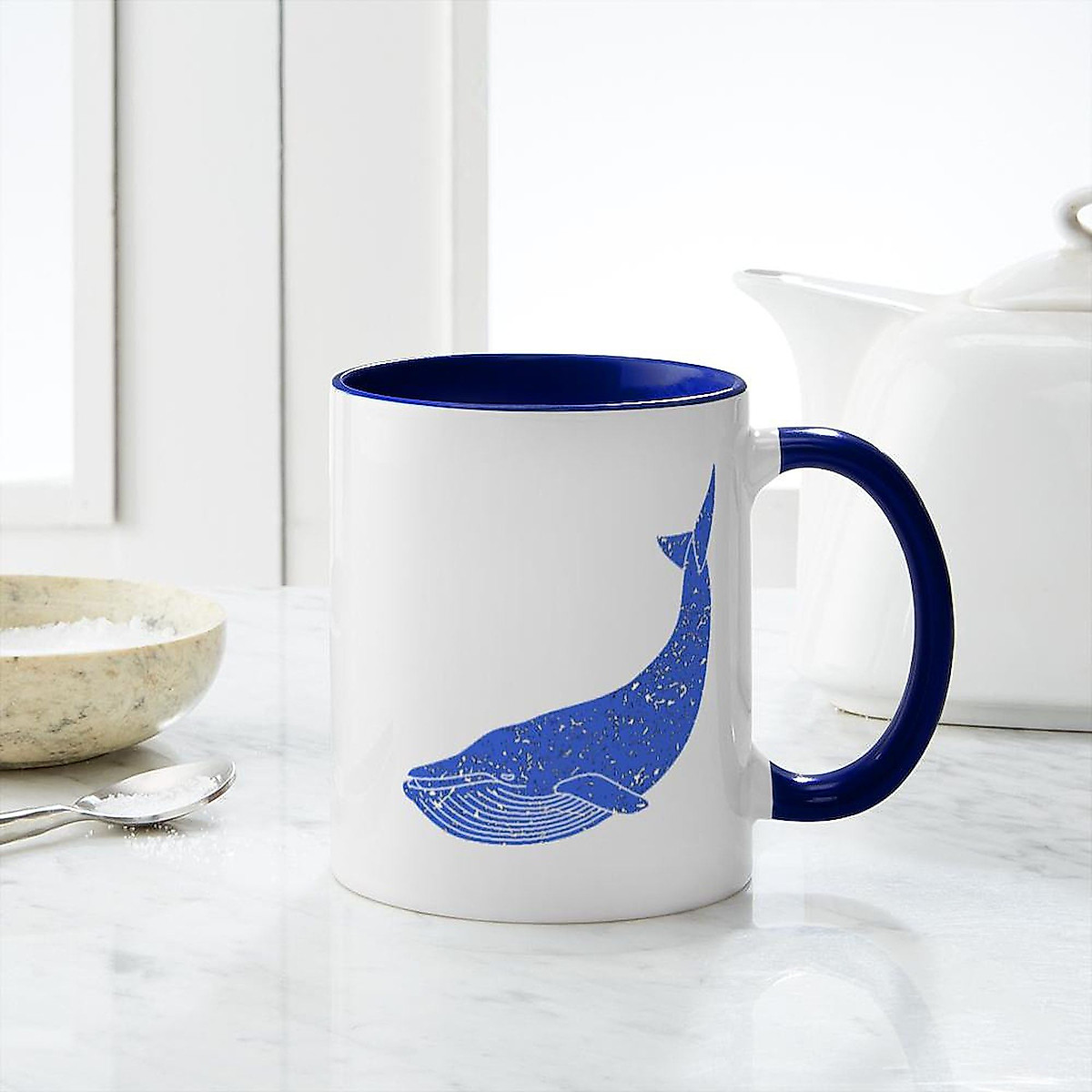CafePress Distressed Blue Blue Whale Mugs Ceramic Coffee Mug, Tea Cup 11 oz