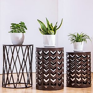 Y&M Set of 3 Round Heavy-Duty Side Table End Table, Coffee Table for Indoor Multifunctional Use, Outdoor Decorative Garden Stool Plant Stand-Pure Brown(Ship from US)