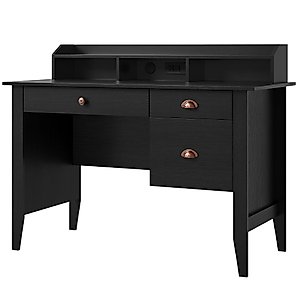 TTVIEW Computer Desk with Storage Drawers & USB Charging Port, Home Office Executive Desk with Hutch Shelf and File Drawer, Writing Study Table with 47" Wide Tabletop for Small Spaces, Black