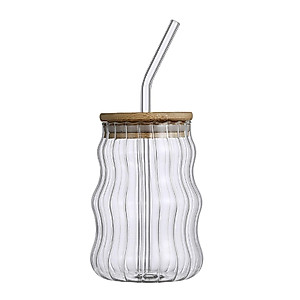 Gralara Household Glass Jar with Straws Clear Drinkware Reusable Gift High Borosilicate Glass Coffee Cup for Party Hiking Smoothies Beer, A