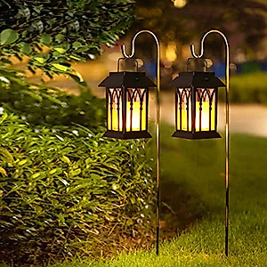 Gisanty Solar Hanging Lanterns Outdoor,2 Pack Black Flickering Candles Hanging Solar Lanterns IP44 Waterproof Lighting Decorative for Porch Table Patio