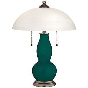 Color + Plus Blue Peacock Gourd-Shaped Table Lamp with Alabaster Shade