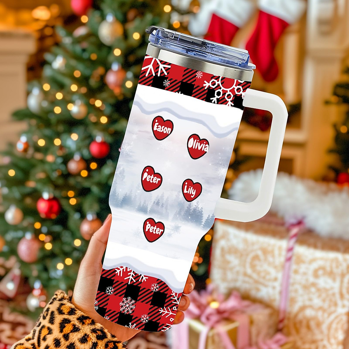 Custom Christmas Tumbler Photo - Personalized 40 Oz Tumbler with Handle Straw Lid,Insulated Xmas Tumbler Coffee Mug Stainless Steel Travel Mug Christmas Gift for Kid Boy Girl Family