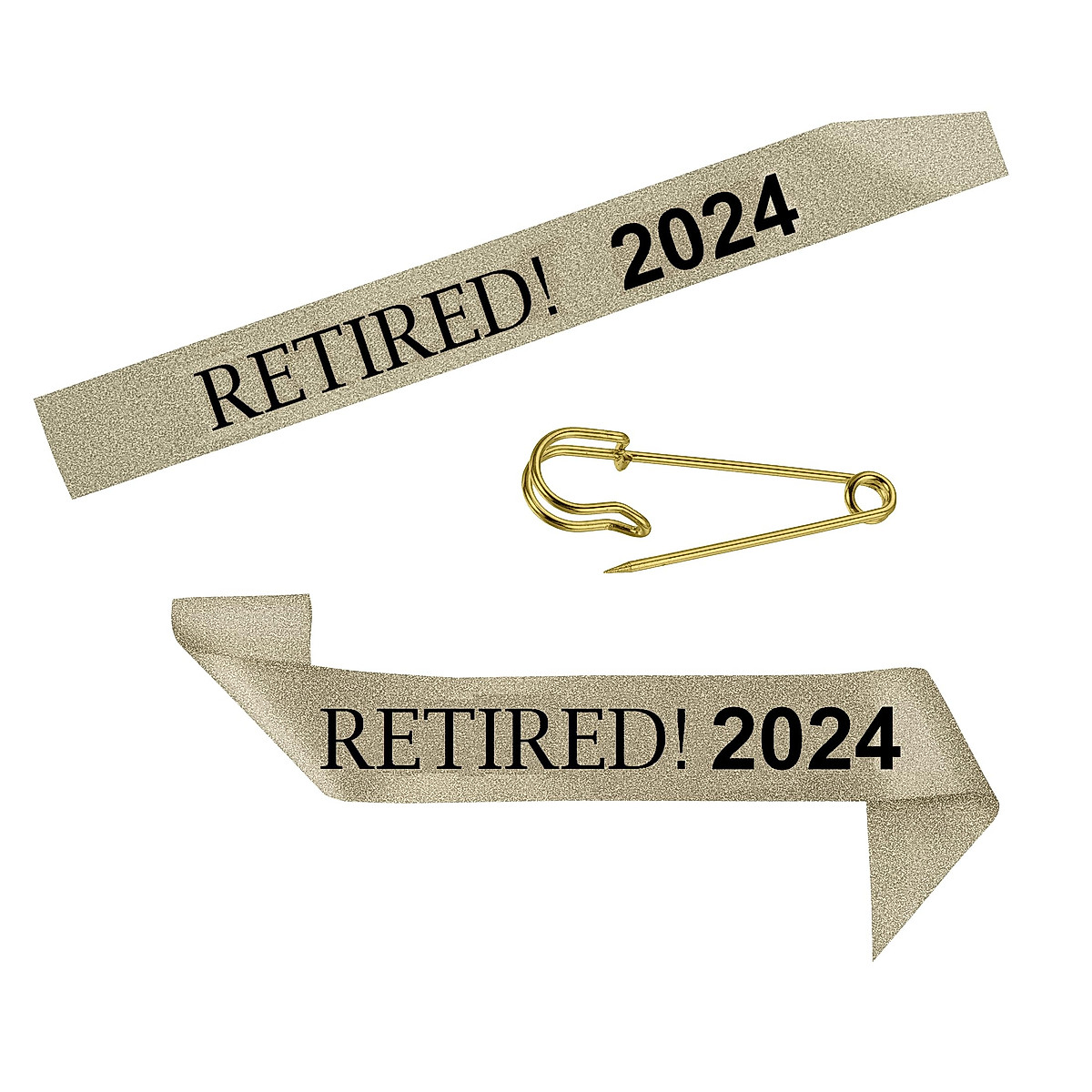 2024 Retirement Sash - Celebrate Retirement Luxurious Glitter Sash for Women with Oversized Metal Pin. Perfect for Retirement Parties, & Special Events by JPACO (Gold 2024)