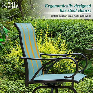 PHI VILLA Patio Outdoor Bar Stool Swivel Chairs, Outdoor Bar Height Patio Chairs with Back, All-Weather Textilene Fabric Bar Furniture for Garden, Waterproof and Quick-Drying, Set of 6