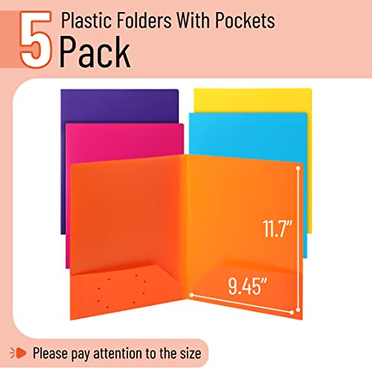 Mr. Pen- Plastic Folders with Pockets, 5 pcs, Assorted Colors, Folders with Pockets, Heavy Duty Plastic Two Pocket Folders, Pocket Folders, Folders, 2 Pocket Plastic Folders, File Folders with Pockets