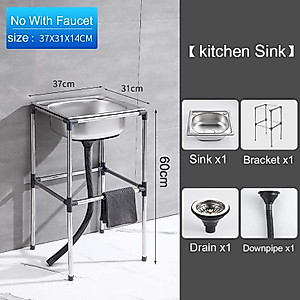 Stainless Steel Kitchen Sink, Free-Standing Sink, Commercial Restaurant Sink Set, Garage Sink for Laundry, Backyard, Industrial, Garden Grills (Size : 37x31x60cm/14.5x12.2x23.6in)