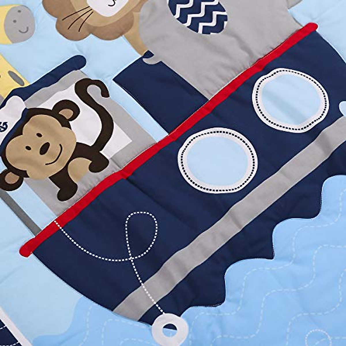 HUPO Elephant Lion Crib Bedding Set for Boys, 3 Piece Includes Quilt,Fitted Sheet,Crib Skirt, Blue Baby Nursery Set, Portable Standard Set(Nautical Theme), Navy Blue, HANGHAI3