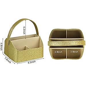 HofferRuffer Faux Leather Cosmetics Organiser, 5-Compartment Makeup Caddy Holder, Portable Organizer Caddy Tote Divided Basket Bin, Dressing Table Organiser for Skincare, Perfume and Make Up (Gold)